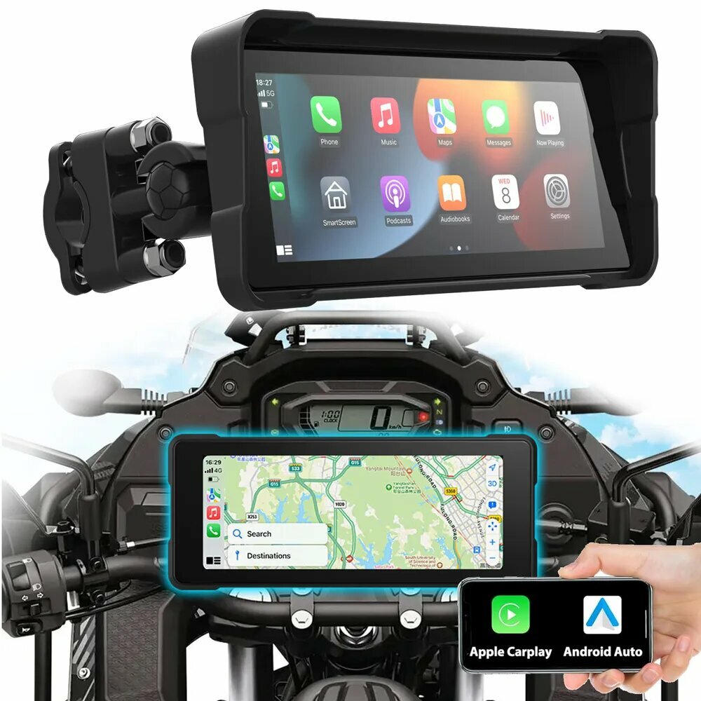 6,86-дюймовый HD сенсорный экран мотоциклетной навигации GPS Портативный Carplay Android Auto Водонепроницаемый