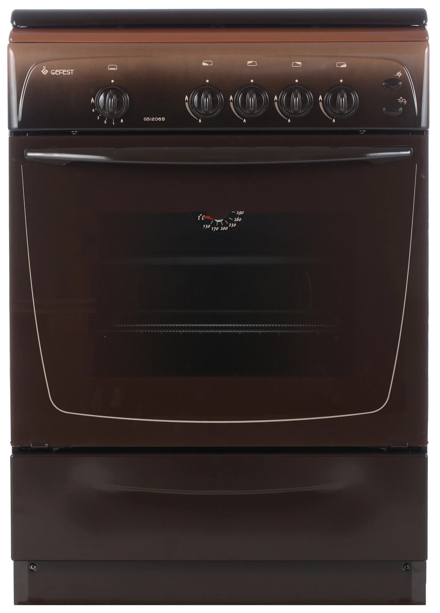 Газовая плита Gefest GS1206B, 4 конфорки, духовой шкаф 63л, эмалированная сталь, коричневая