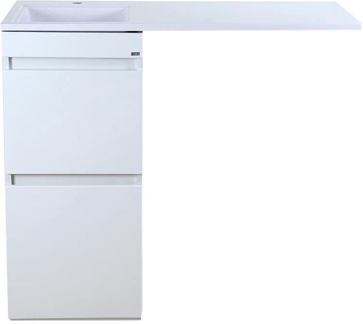 Тумба под раковину без столешницы Misty Фостер 40 напольная, с ножками, белая, глянцевая, из МДФ, тумба для ванной, с ящиками