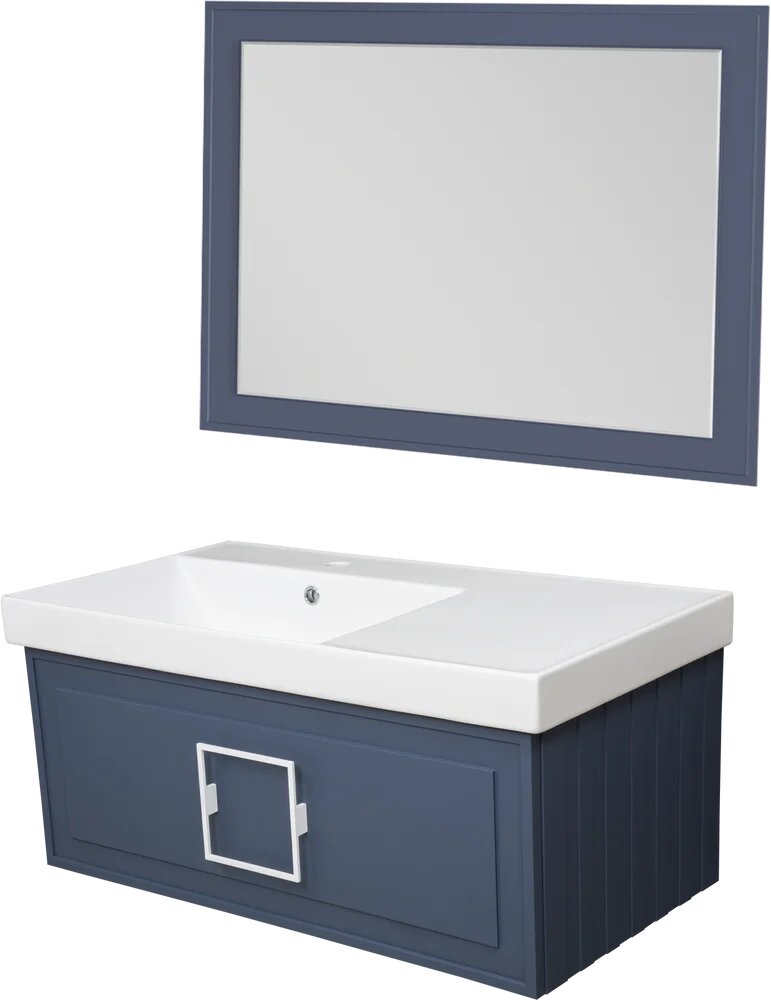Мебель для ванной комнаты La Fenice Cubo 90 L синяя, ручка белая