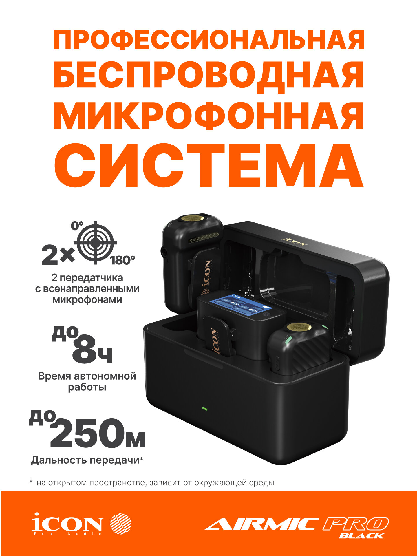 Радиосистема микрофонная Icon AirMic Pro Black, передатчик с микрофоном/приемник: 2/1, всенаправленный