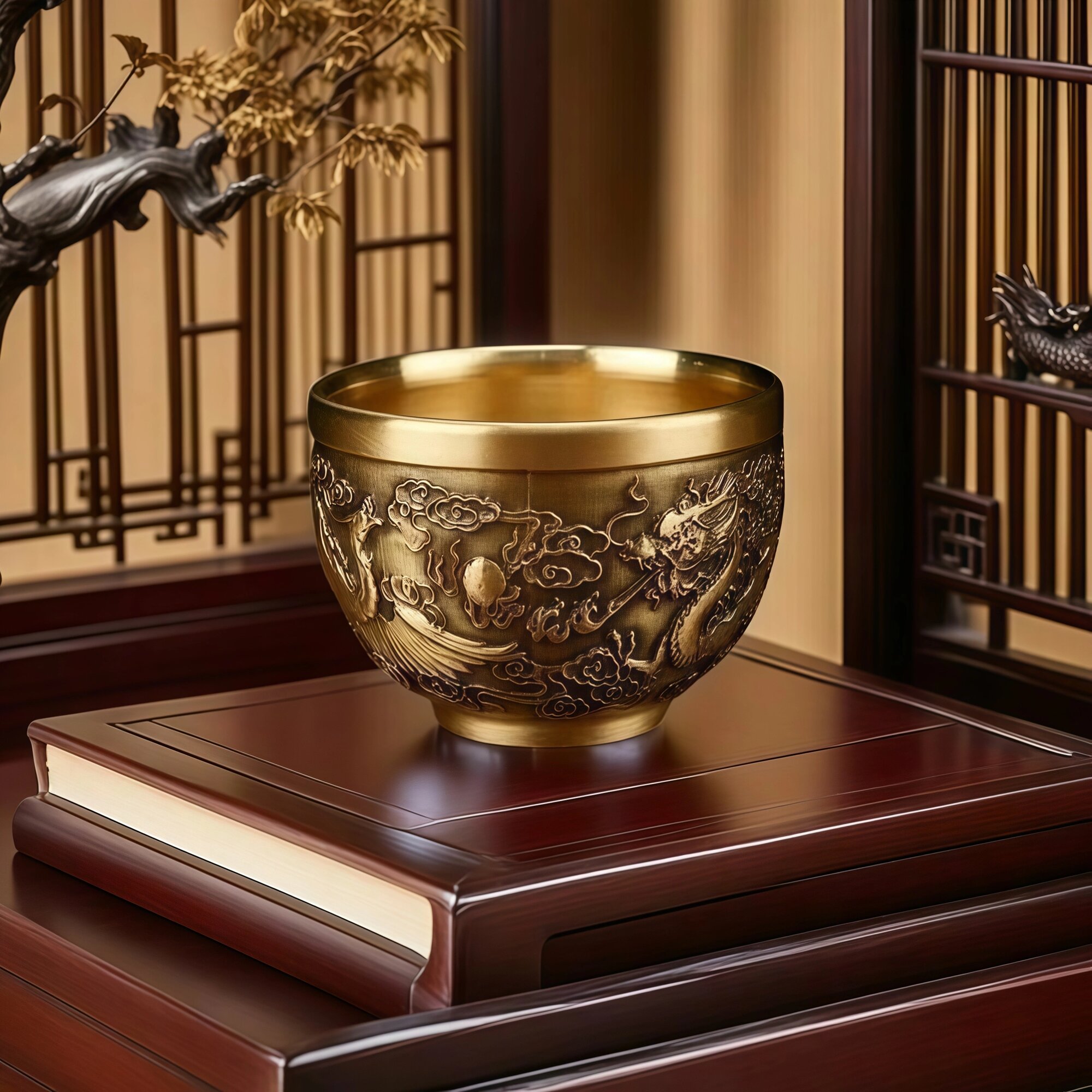 Ваза Чаша изобилия "Дракон и Феникс" Фен-Шуй бронза (6*4.5 см.), Anderlen