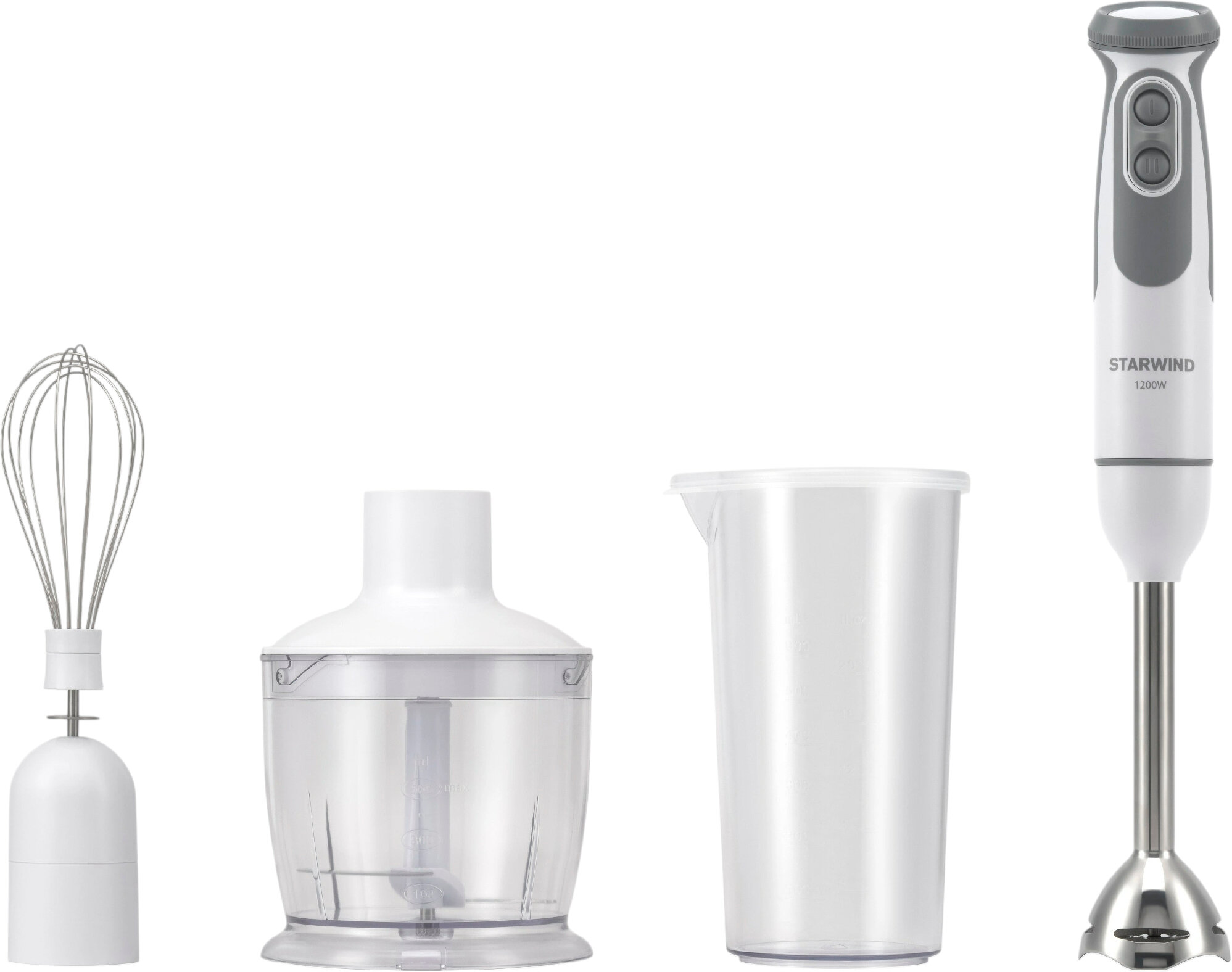 Блендер Starwind SBP3242, мощность 1200Вт, 2 скорости, венчик и измельчитель в комплекте