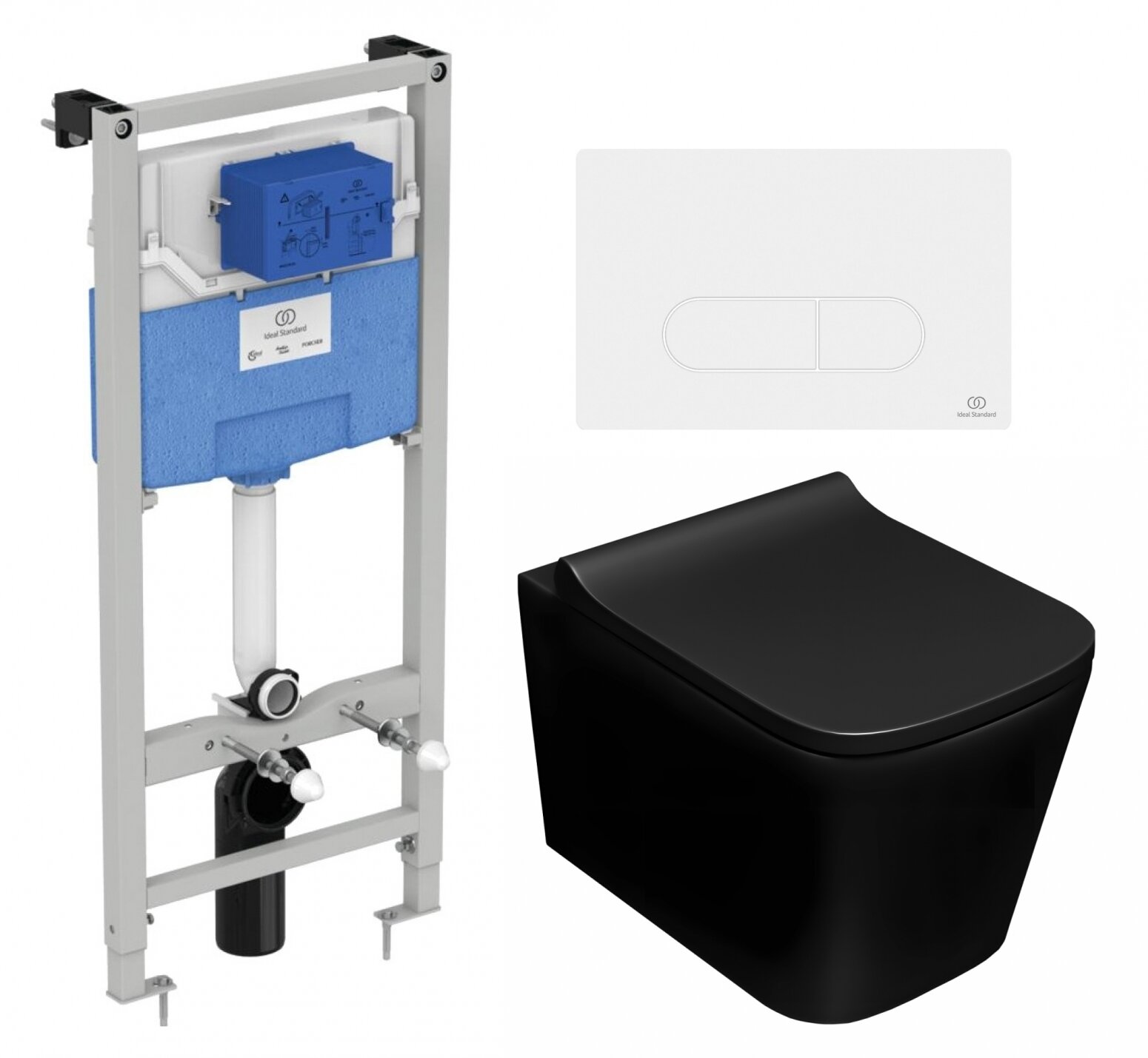 Комплект 3 в 1 инсталляция Ideal Standard + Унитаз подвесной Lorne Lambro BL LN5007507 + кнопка белая