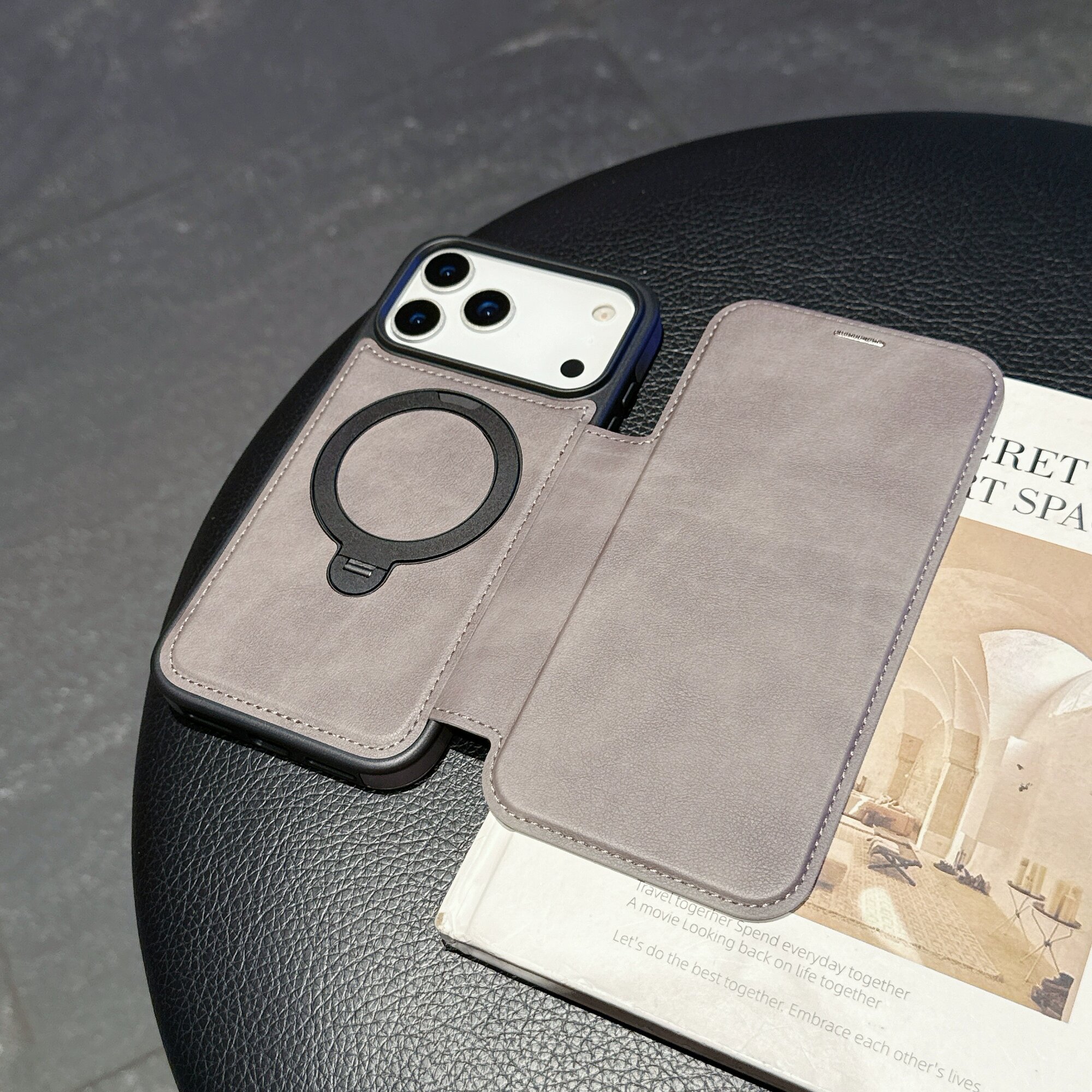 IPhone 17 Air Флип-Кейс с 360° Магнитным Вращающимся Стэндом, Серый (Титановый) Полная Защита Премиум Силикон
