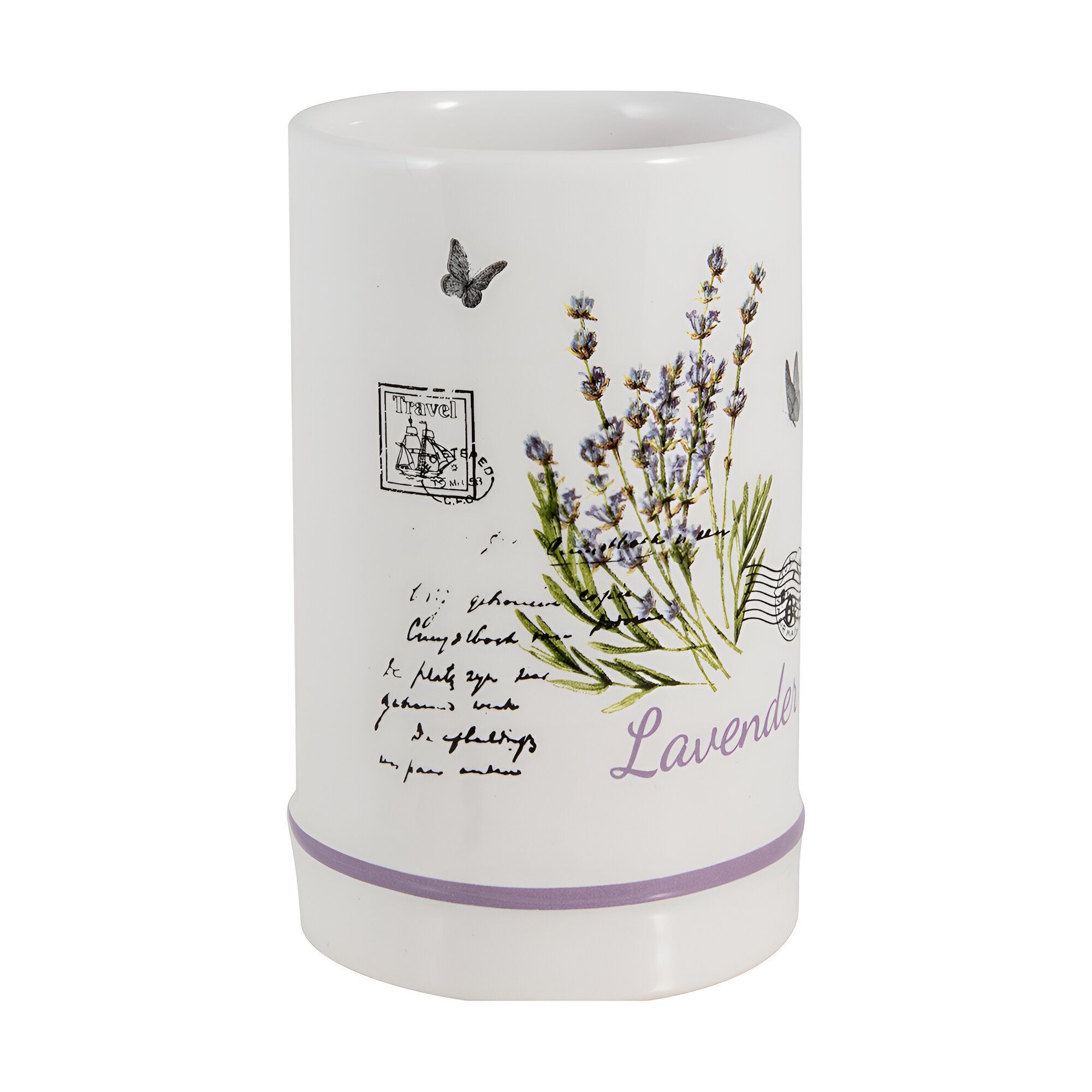 Стакан для ванной комнаты Рыжий кот Лаванда, керамика, 7,4 x 7,4 x 11,5 см