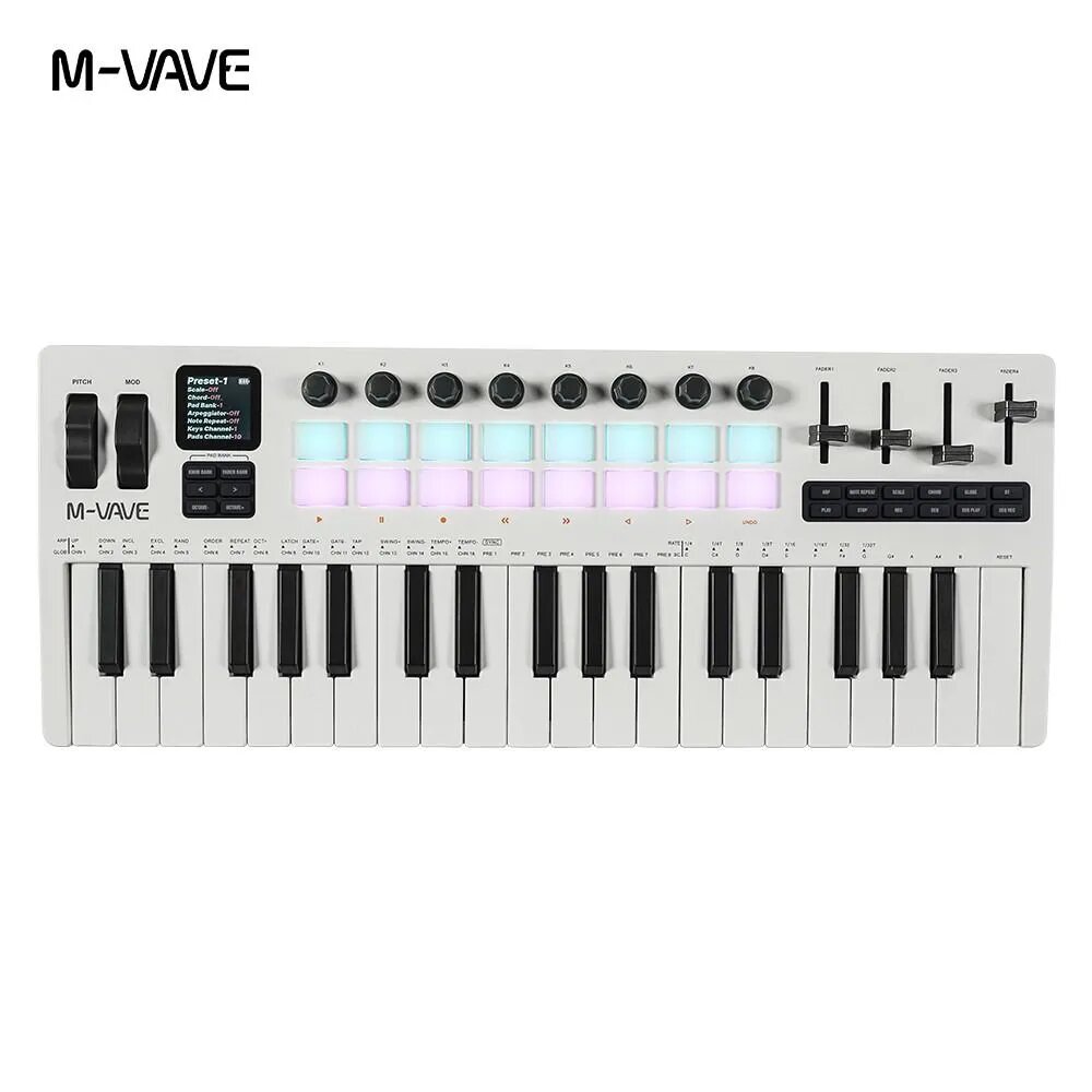 M-VAVE SMK-37 PRO 37-клавишная MIDI-клавиатура С 16 RGB-пэдами, Звуковым Модулем И Беспроводным Подключением