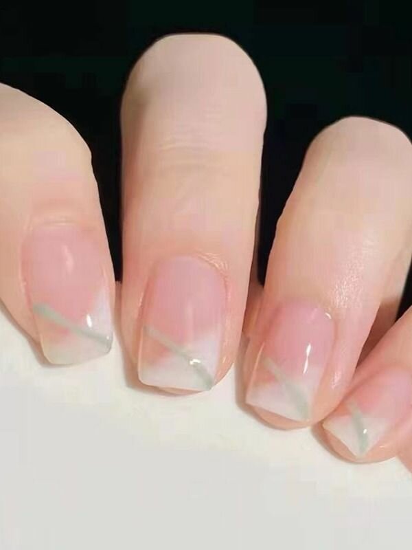 Накладные ногти френч с дизайном, 24 шт голубые розовые Q3