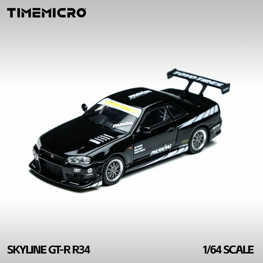 TimeMicro Коллекционная модель Nissan Skyline GT-R R34 1:64 культовый японский спорткар в детализированном исполнении