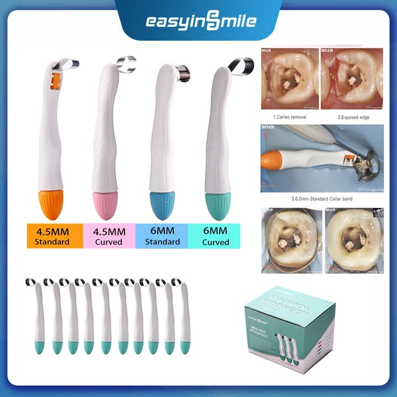 Easyinsmile Matrix Profect, кольцевые матрицы для моляров 4,5/6 мм, 50шт, 6 curved