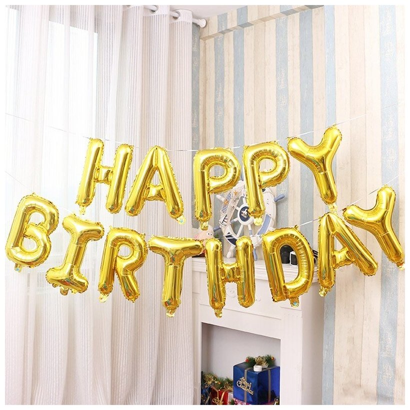 Шар-растяжка Happy Birthday золото
