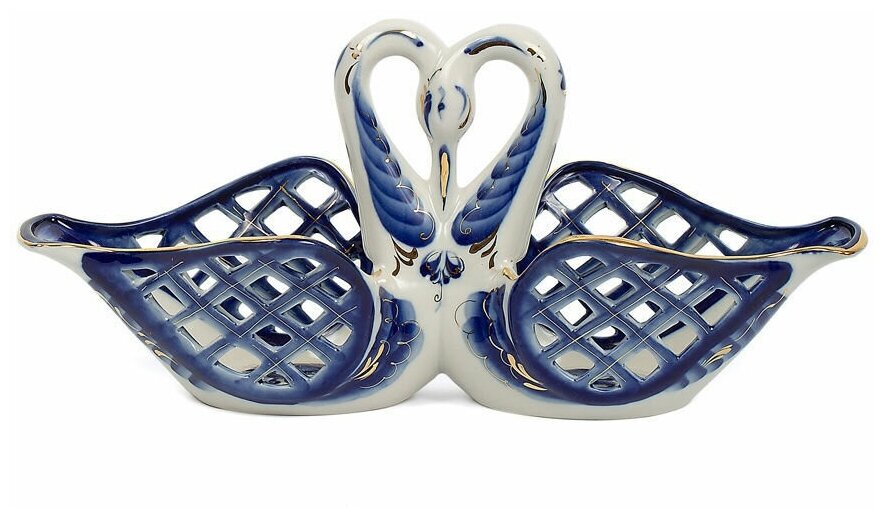 Конфетница "Лебеди" (Гжель) 350х140х160мм, золото