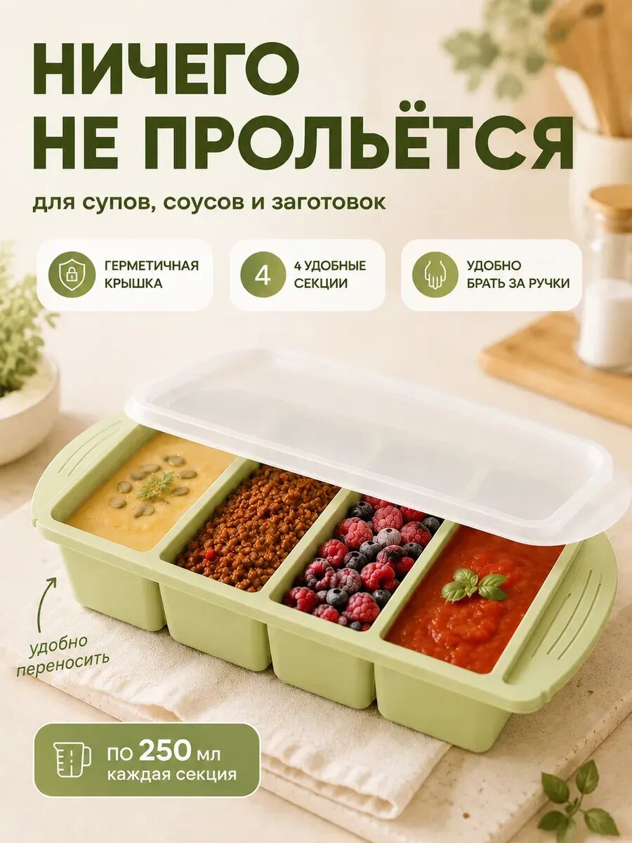 Силиконовая форма для заготовок с крышкой 1л 4 деления