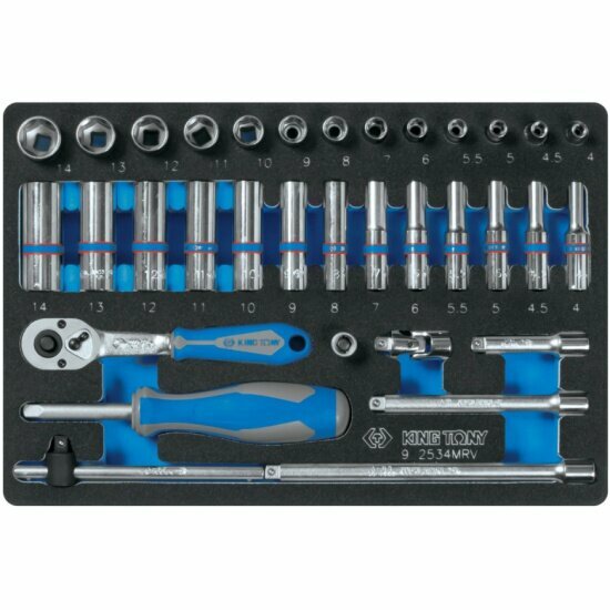 Набор торцевых головок King Tony 9-2534MRV с принадлежностями 1/4", 34 предмета