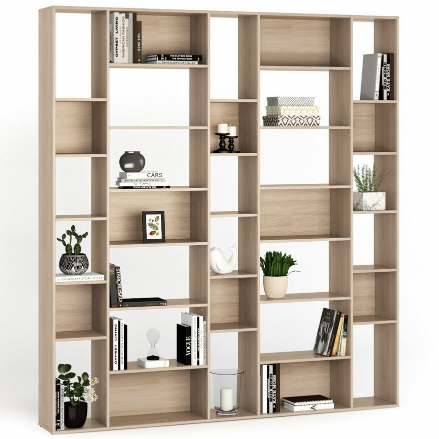 Стеллаж перегородка для зонирования комнаты 1936х220х2237 мм МагМебель №7 ясень шимо светлый