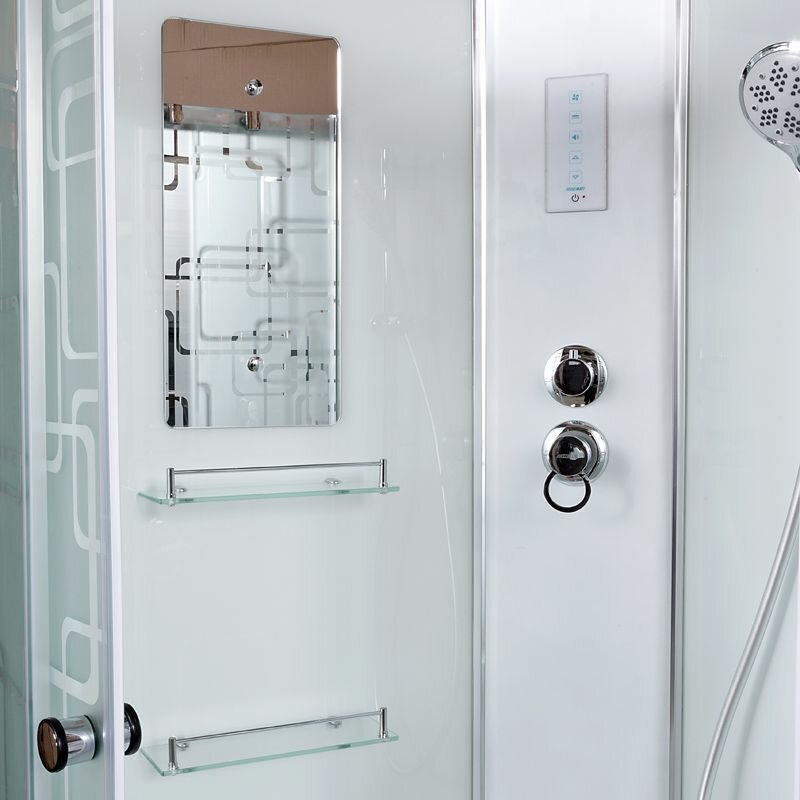 Полка для душевой кабины. Однорядная с бортиком, стеклянная толщина 8 мм, кронштейны, крепление, бортик хромированные