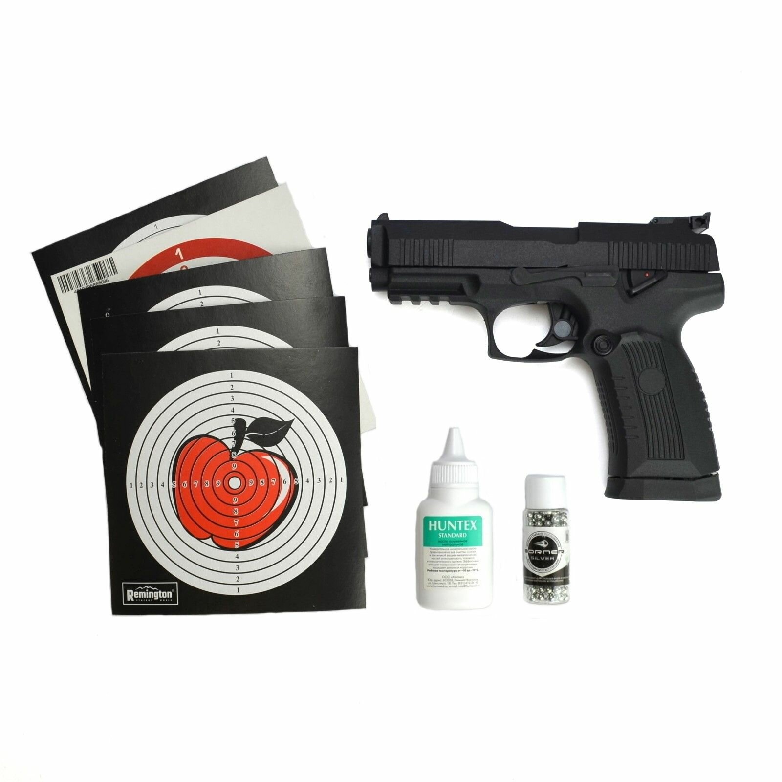 Пистолет пневматический газобаллонный МР-655К (шарики, мишени, масло)