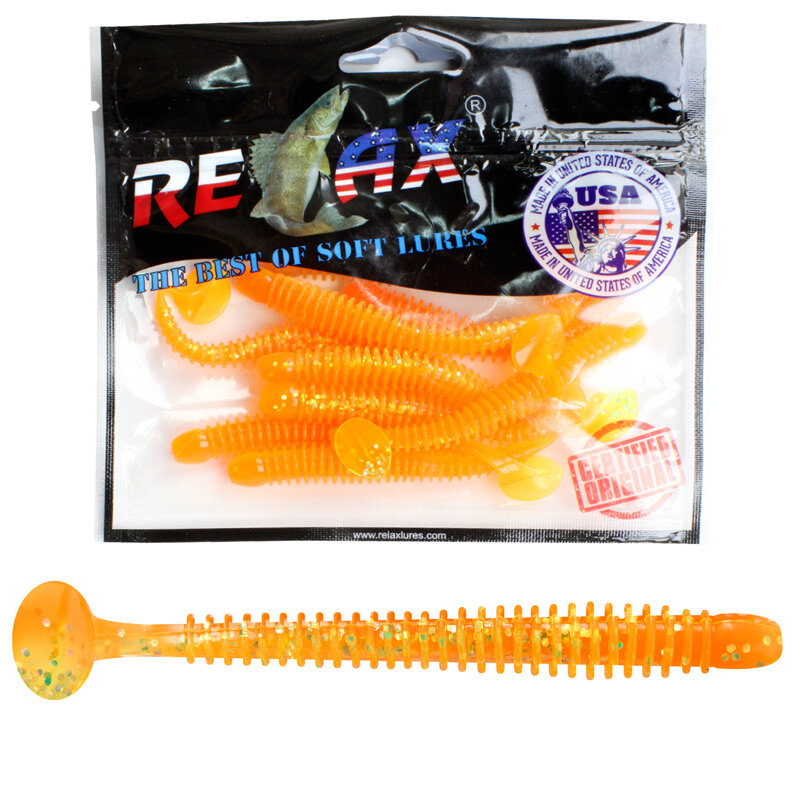 Мягкая силиконовая приманка риппер RELAX TEXAS LAMINAT 4, 10,0cm 4,1g цвет L104 (Orange, Chartreuse-silver, Laminated), 1 уп. по 10 шт.