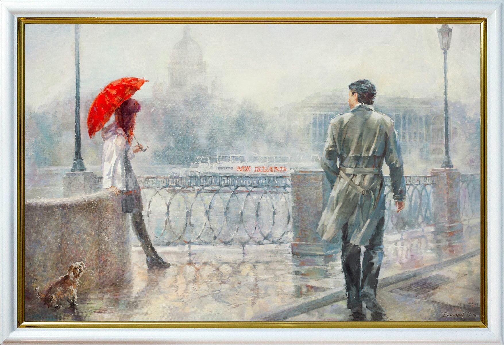 Картина "Красный зонт", 30х20 см, художник - Дандорф Ольга. Оформлена в багет, Арт. ДО18-30х20