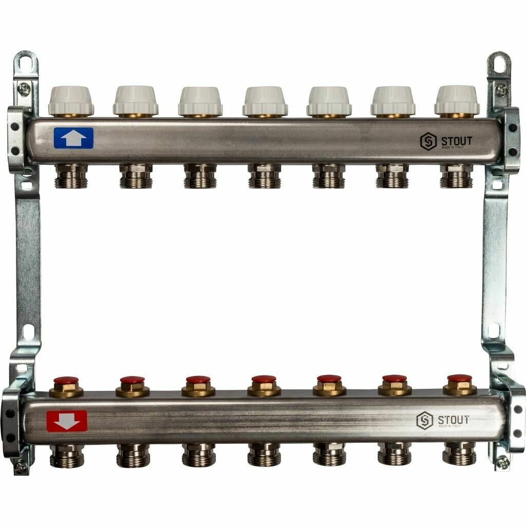 Коллекторная группа STOUT без расходомеров на 7 выходов из нерж. стали