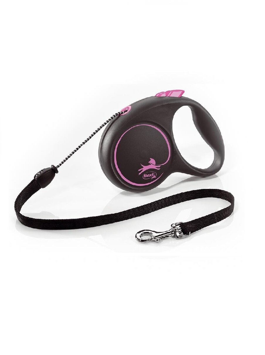 Flexi Рулетка Black Design XS 3м до 8кг (трос) черно-розовая
