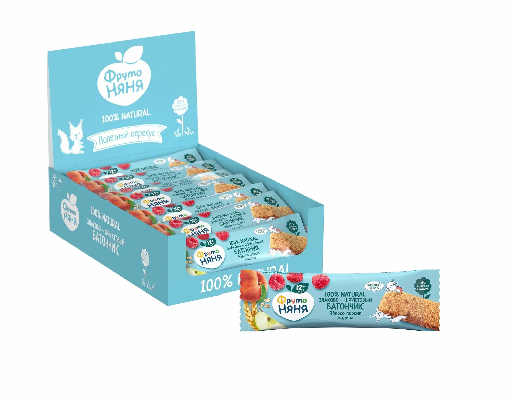 Злаково-фруктовый батончик "ФрутоНяня" Яблоко-Персик-Малина с 12 месяцев 25 г 20 шт