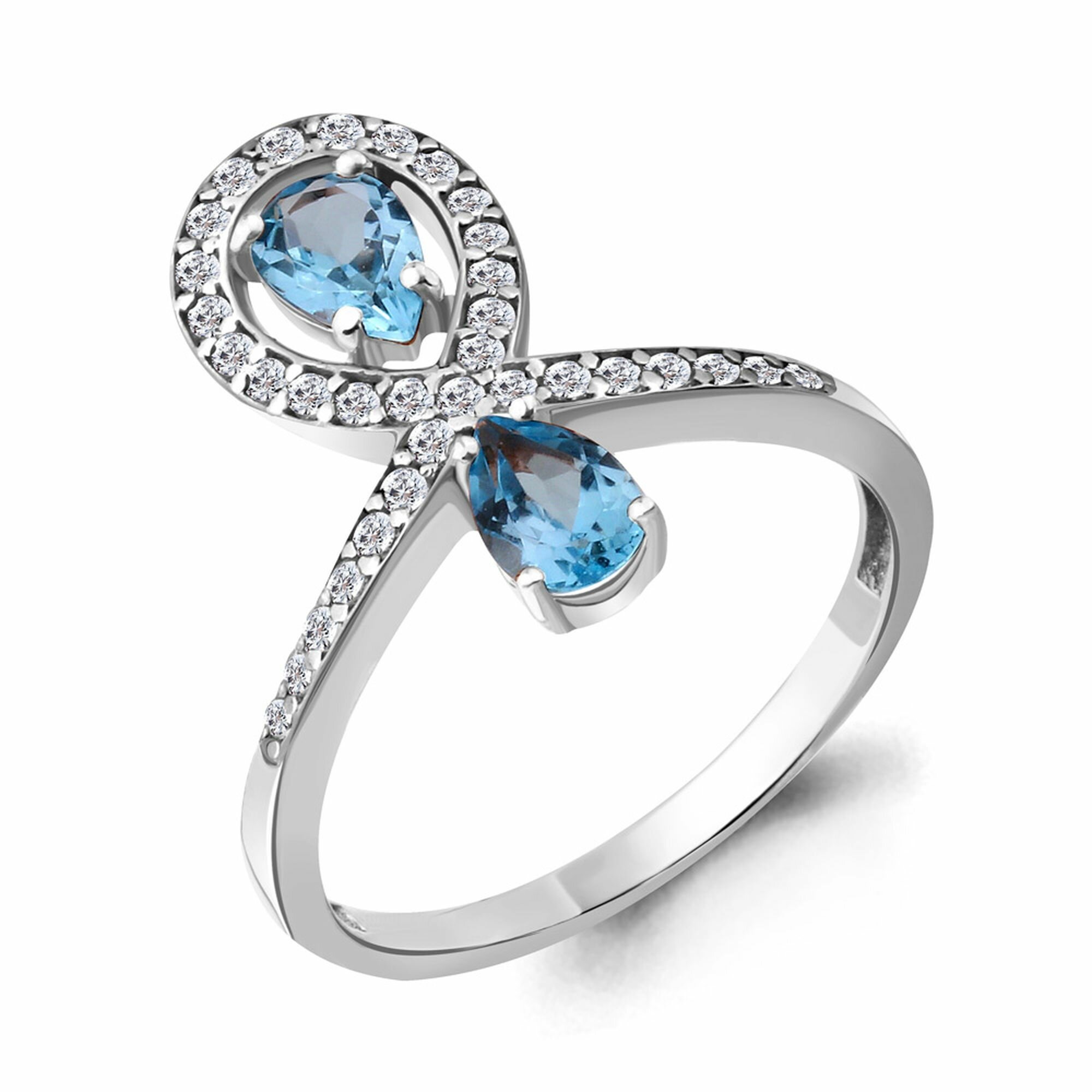 Кольцо, серебро, 925 проба, родирование, топаз, фианит