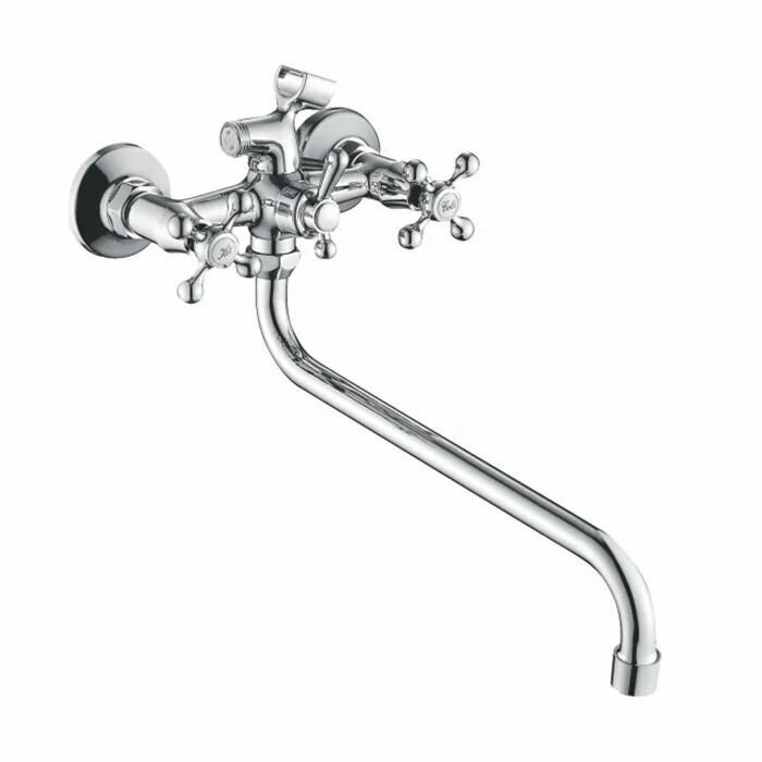 Смеситель латунный для ванны, душа и умывальника с длинным поворотным изливом V-1015 Хром