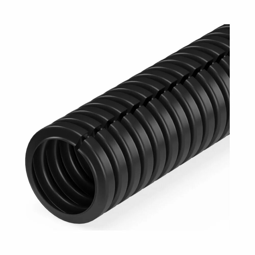 Промрукав Труба гофрированная ПА негорючая (НГ) стойкая к ультрафиолету разрезная черная dвн 9,8 мм, dнар 13,2 мм 25м. PR02.0327