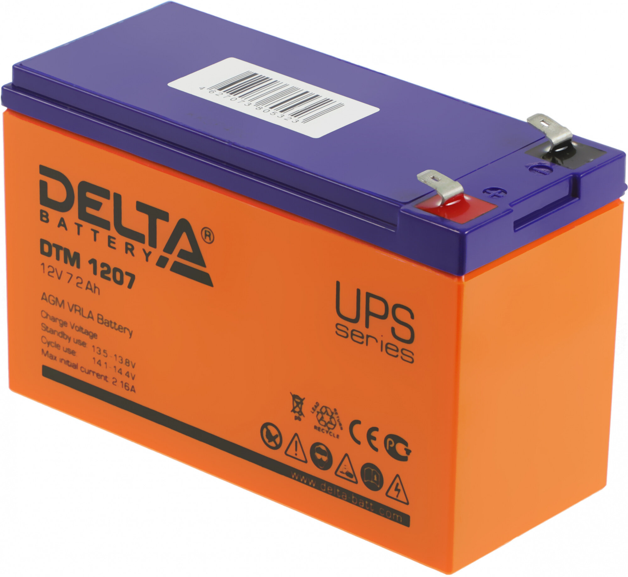 Аккумуляторная батарея DELTA DTM 1207, для ИБП, 12 В, 7.2 А·ч, оранжевый