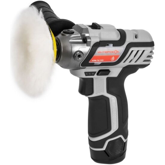 Полировальная Интерскол АПМ-76/12Э аккум. машина (Li-ion, кейс, 2 аккум, 2,0 Ач, ЗУ, набор 7 пр.)