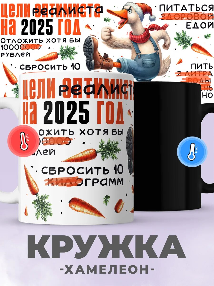 Новогодняя от jojomojo кружка хамелеон с приколом гусь, 330мл, керамическая
