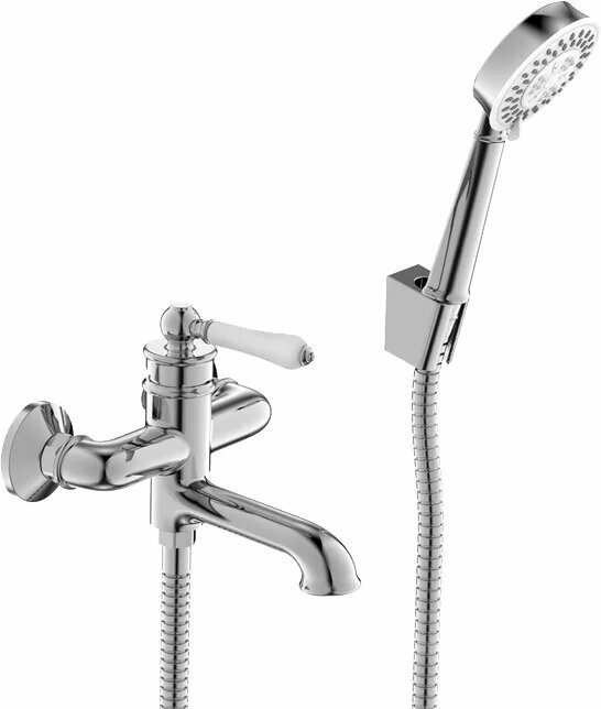 Смеситель для ванны с душем IDDIS Oxford OXFSB02i02 с душевым гарнитуром, настенный, однорычажный, с поворотным изливом, хром, глянцевый, латунный, с керамическим картриджем
