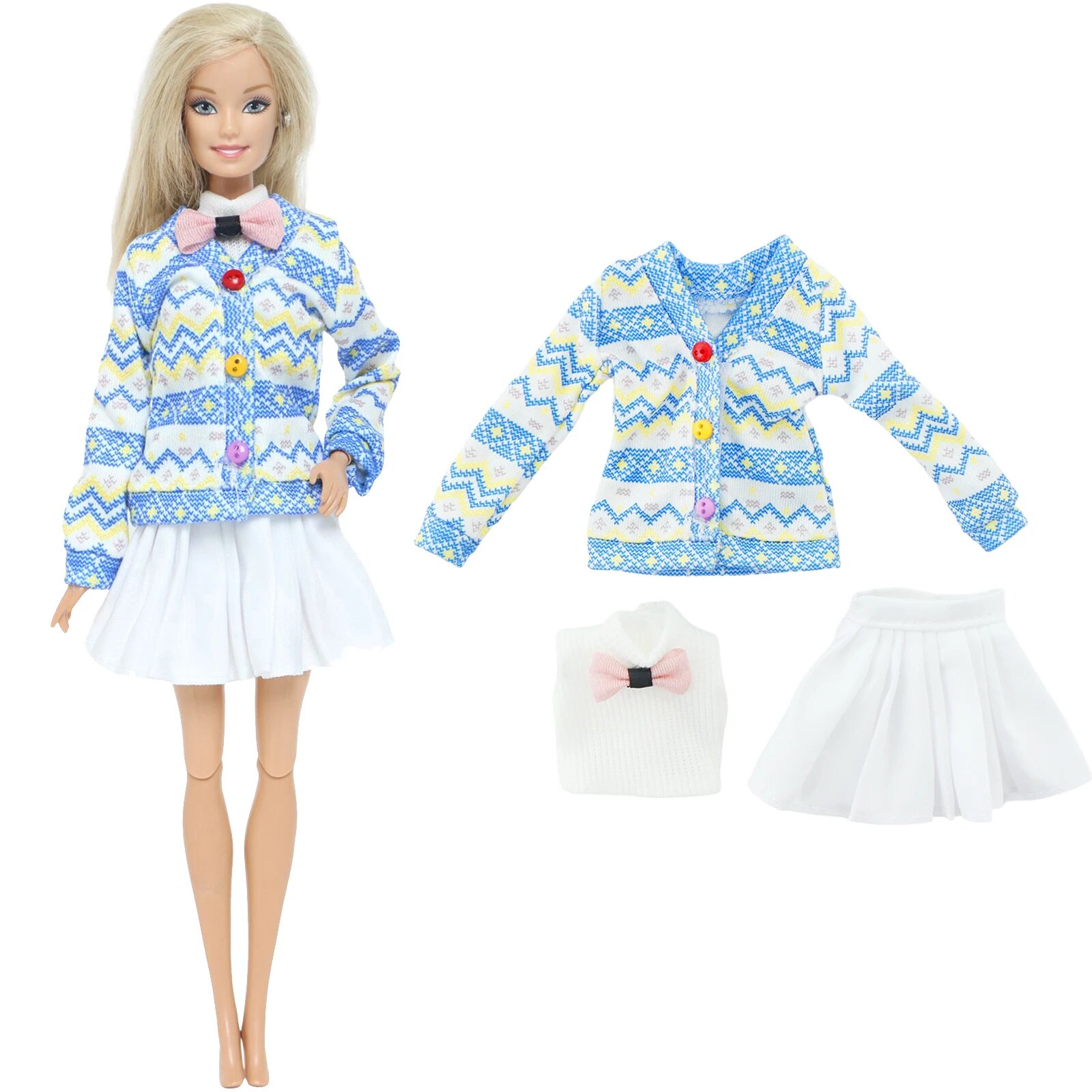 Кукольный зимний набор одежды розовый, синий, желтый, белый, черный NO DOLL 11