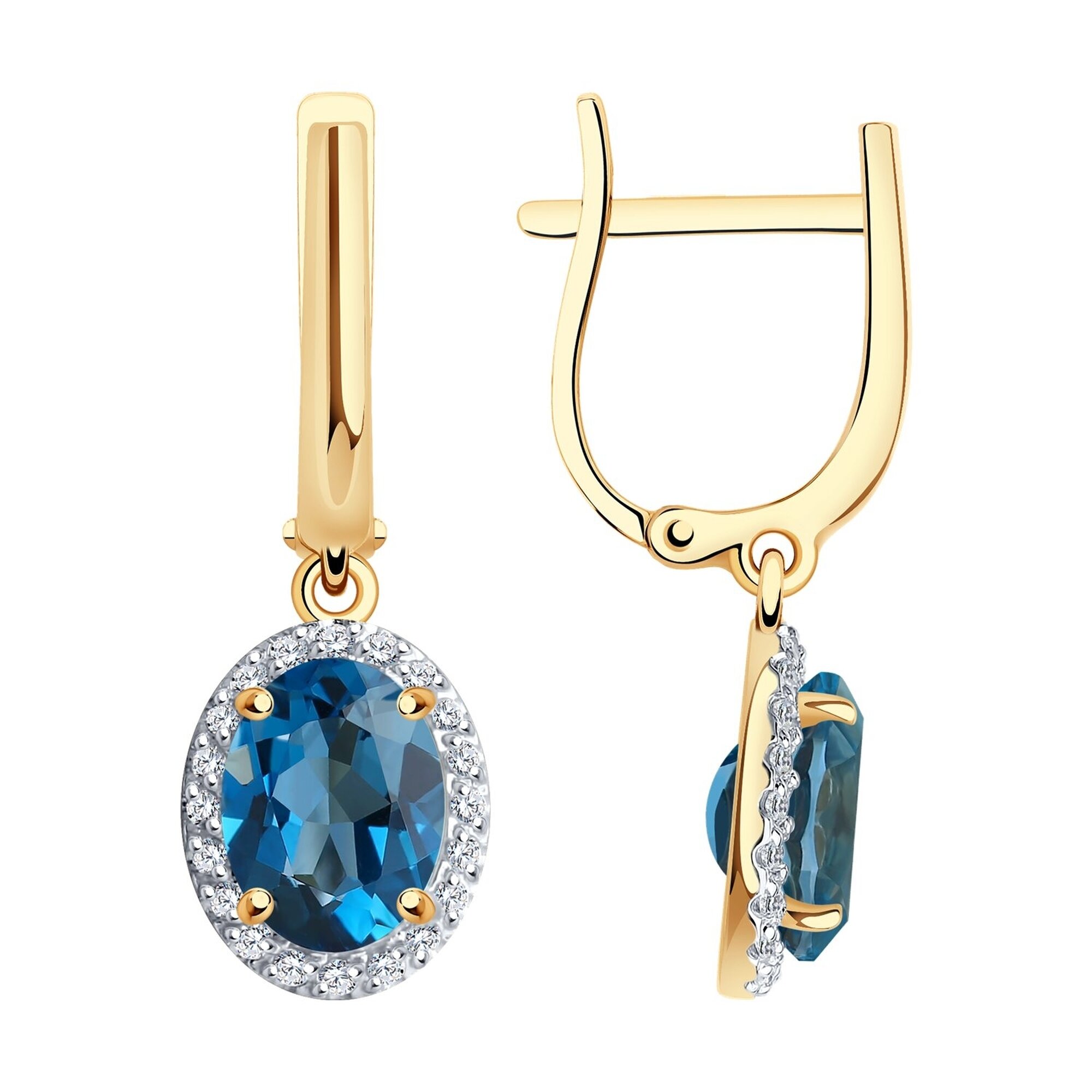 Серьги, красное золото, 585 проба, Лондон топаз, фианит