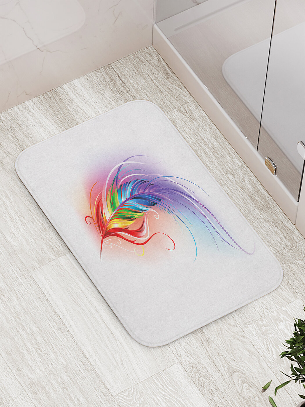 Коврик для ванной комнаты, туалета "Радужное перо" противоскользящий, 52х77 см, JoyArty