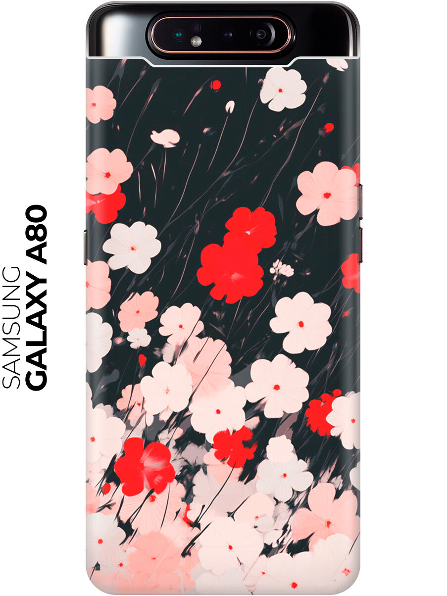 Силиконовый чехол на Samsung Galaxy A80 / A90 с принтом "Бело-красные цветы"