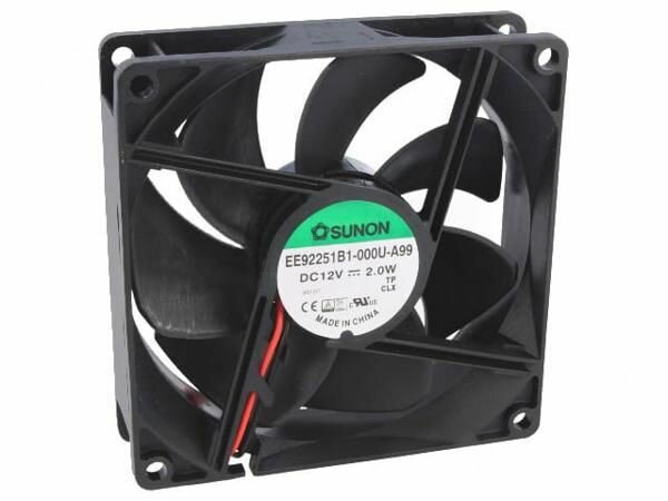Вентилятор SUNON EE92251B1-A99 осевой, 12В DC, 92x92x25 мм, подшипник качения, 87,55 куб. м/ч, 34 дБА, 28AWG