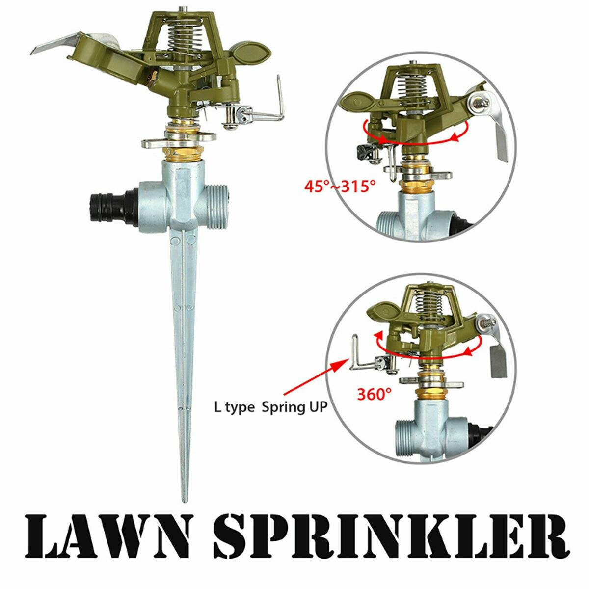 Водяной разбрызгиватель для сада, газона, импульсный металлический шип, шланг для травы, 360 градусов Podazz
