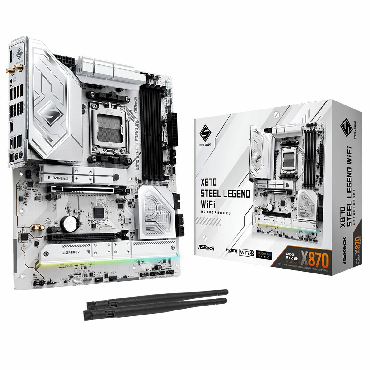 Материнская плата ASRock X870 STEEL LEGEND WIFI, AM5, AMD X870, ATX, RTL (X870 STEEL LEGEND WIFI)