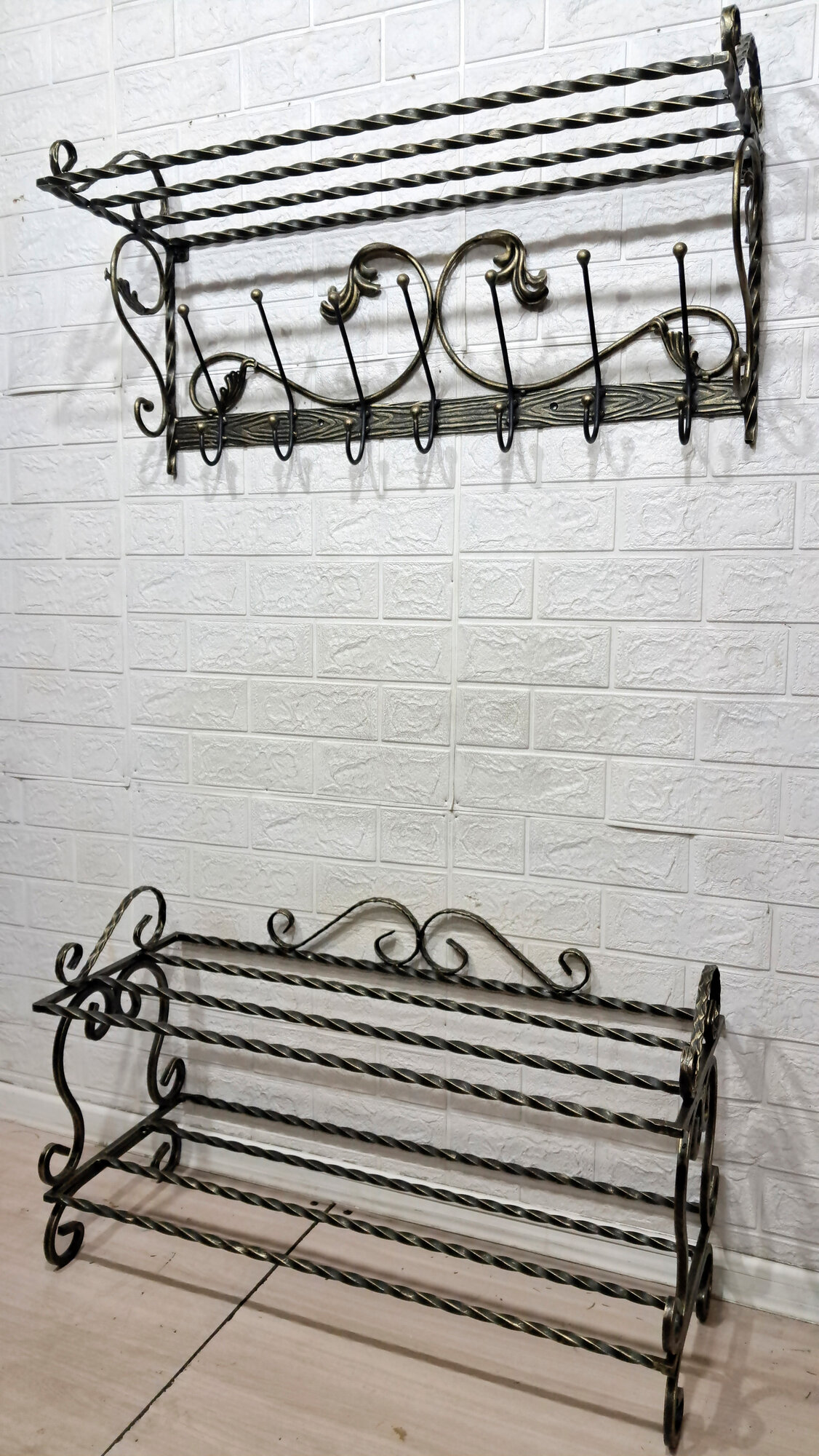 Обувница и вешалка кованые, комплект мебели в прихожую