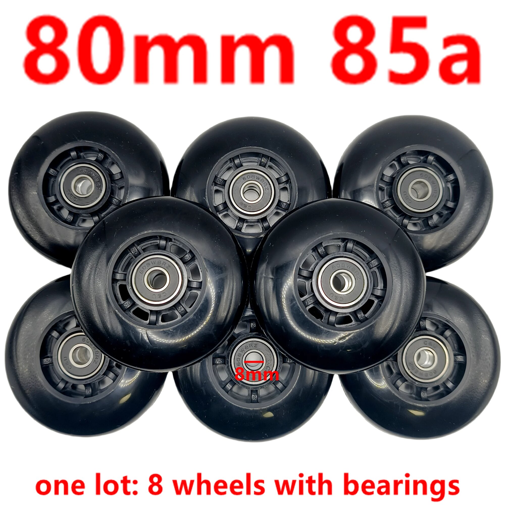 Колеса для роликов MCgala 80x24 мм черные 8 шт 80mm 85A