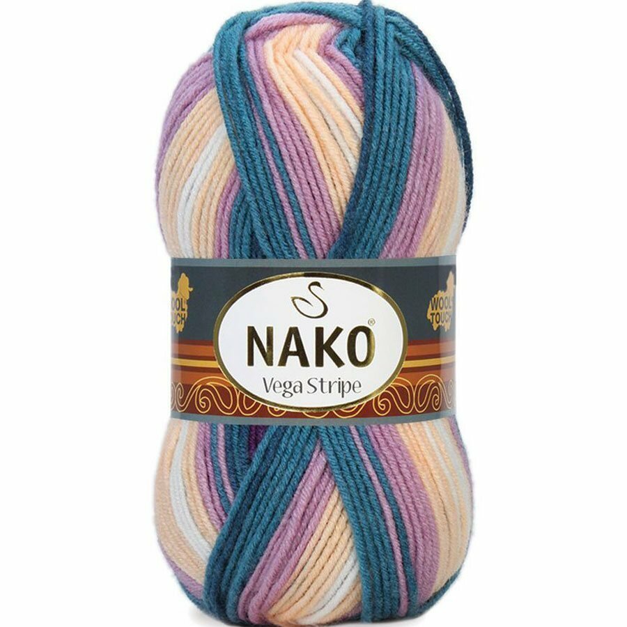 Пряжа Nako VEGA STRIPE 82416 перс/лаванд/бир (5 мотков)