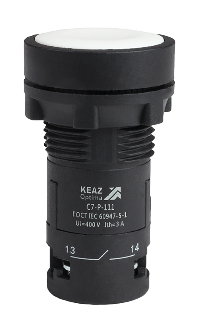 Кнопка управления КЭАЗ OptiSignal Compact D22 C7-P-111, белая, 1НО+1НЗ, XB7NA15 IP40, 362042 / кнопочный пост