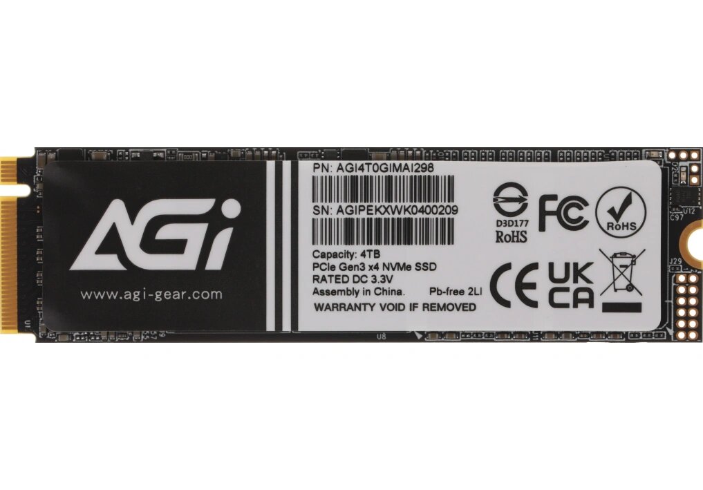 Твердотельный накопитель AGi AI298 4096ГБ, M.2 2280, PCIe 3.0 x4, M.2 AGI4T0GIMAI298