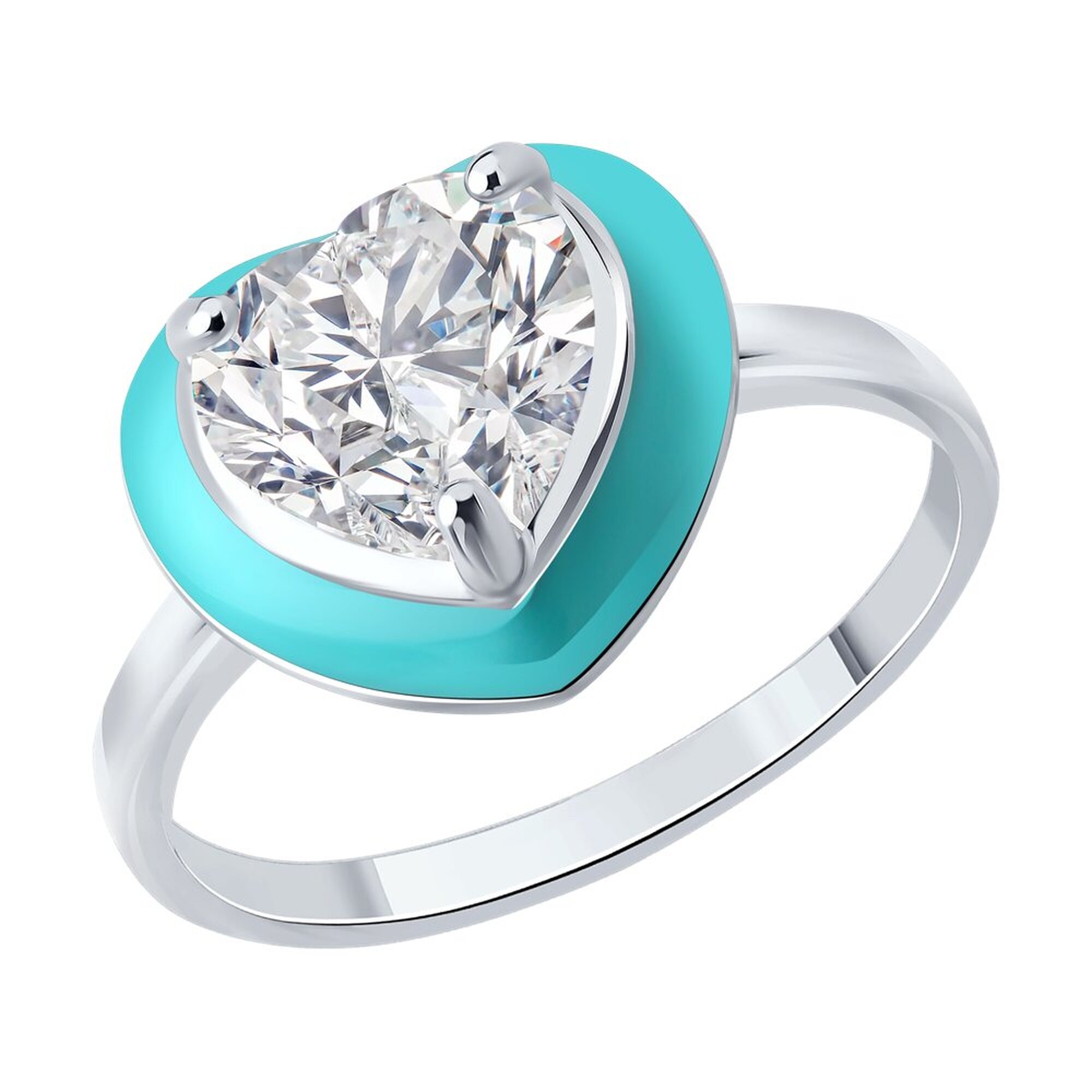 Кольцо, серебро, 925 проба, родирование, фианит, эмаль