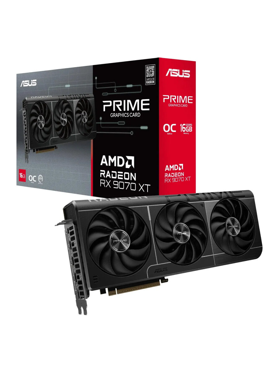 Видеокарта Asus PCI-E AMD Radeon RX 9070XT 16G PRIME OC EDITION (16Gb/GDDR6/256 bit/DP, HDMI) RTL (PRIME-RX9070XT-O16G)
