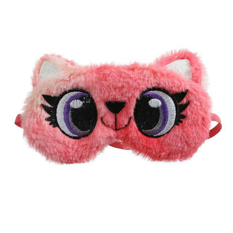 Маска для сна с милой плюшевой кошечкой, нежно-розовая мультяшная маска для сна, повязка на глаза с очаровательной кошачьей мордочкой и большими глазами, удобная повязка для детей и взрослых, для путешествий и сна