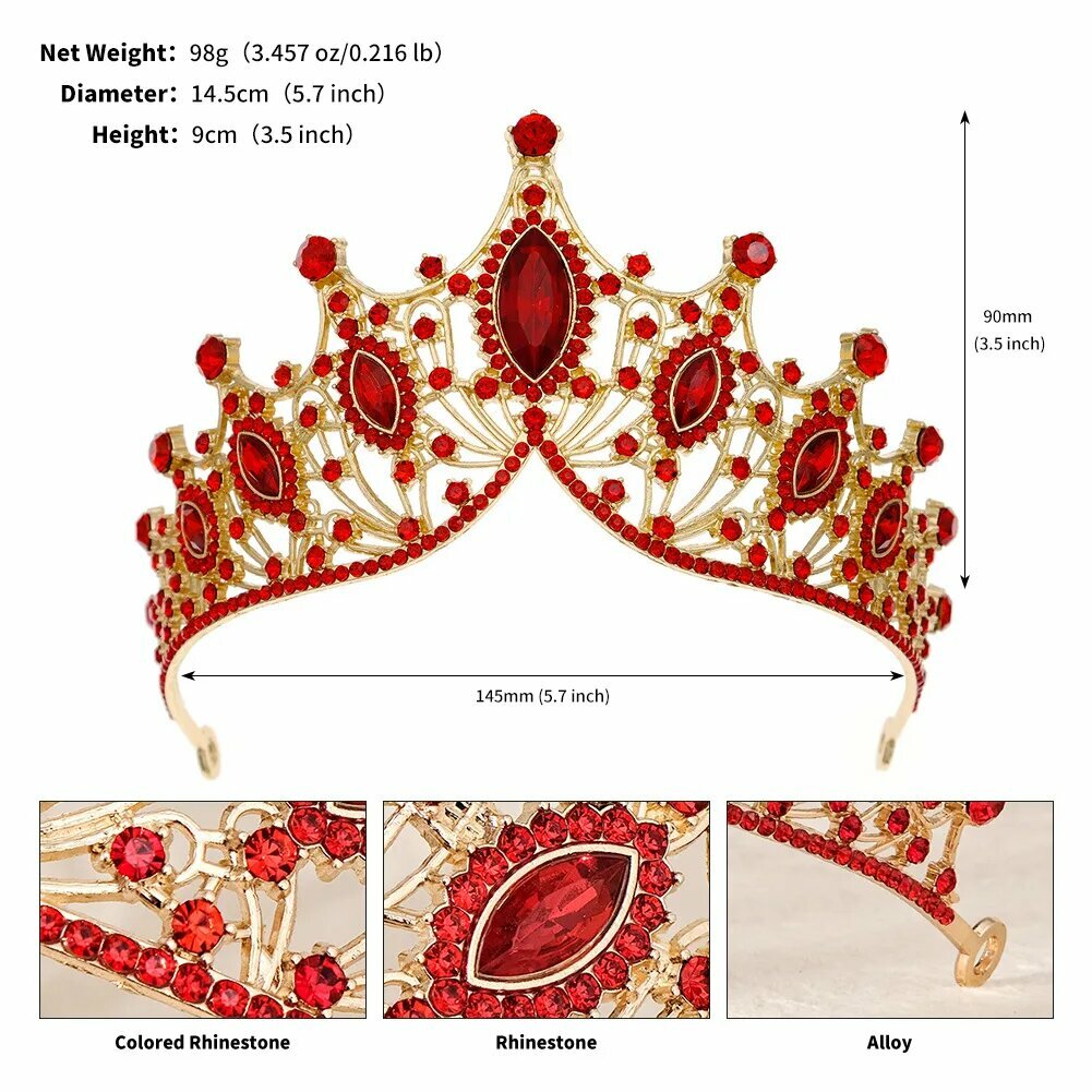 DIEZI винтажная корона с хрусталем, full red