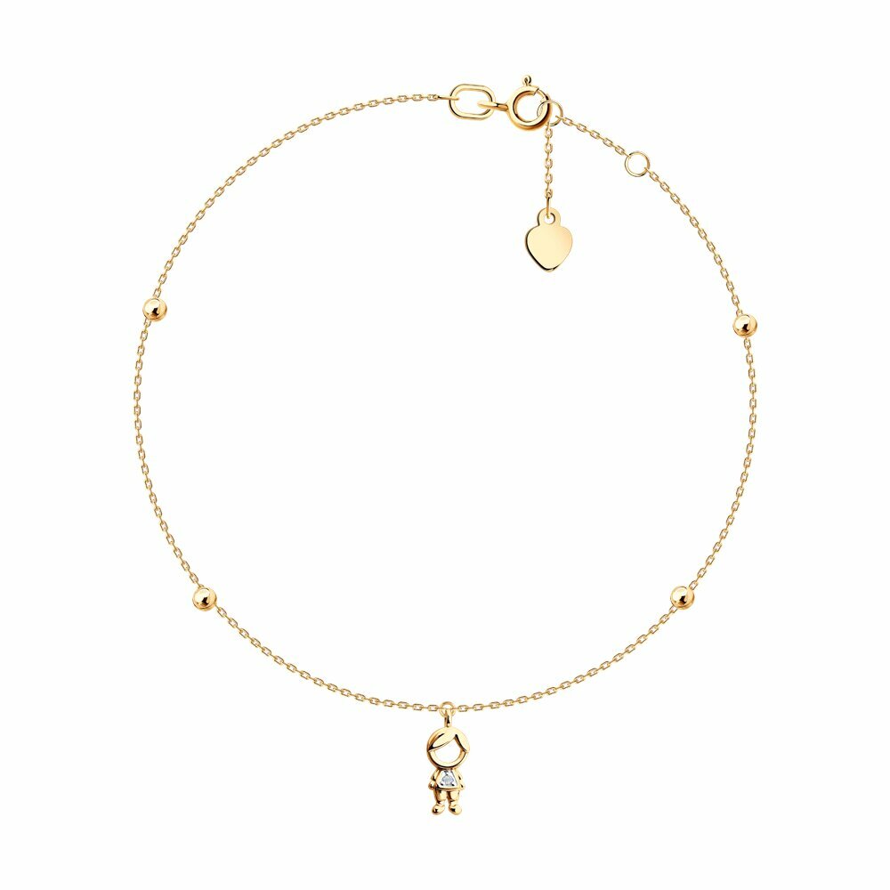 Браслет, красное золото, 585 проба, фианит